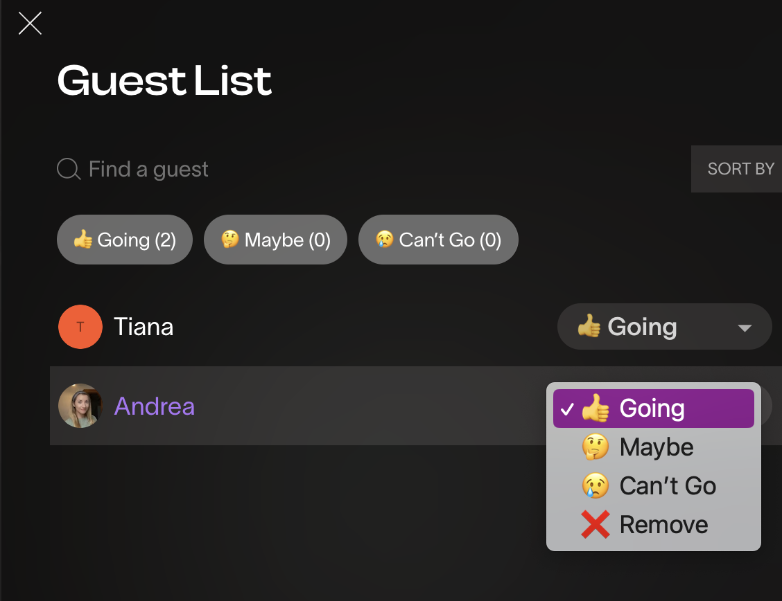 Can I change my guests' RSVPs for them? – Partiful